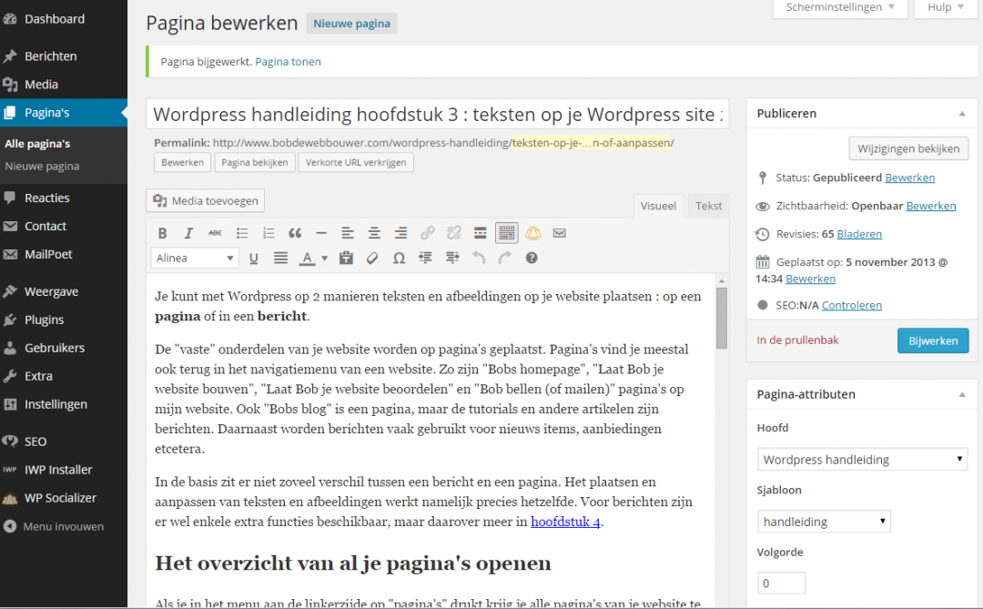 Wordpress pagina's teksten aanpassen | WP handleiding